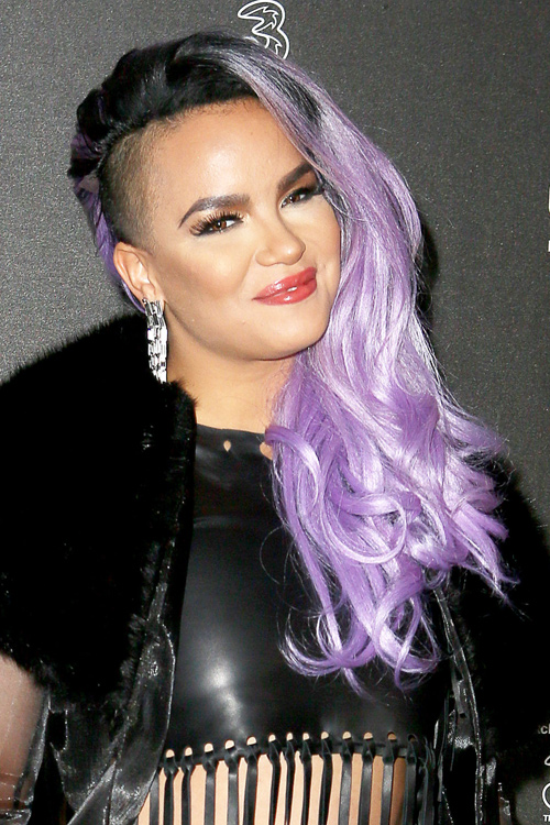 Eva Simons Wavy Black, Purple Dark Roots, Dip Dyed, Side Part, Sidecut ...