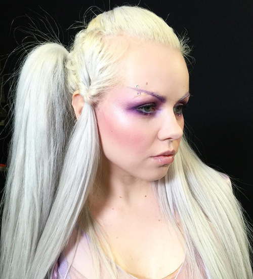 Kerli Straight Silver Bouffant, Pigtail Braids, Pompadour, Ponytail ...