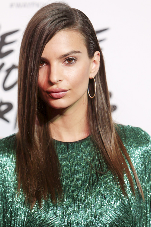 Emily Ratajkowski Straight Medium Brown Flat-Ironed Hairstyle | Steal ...