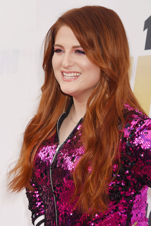 Meghan Trainor Wavy Auburn Long Layers, Loose Waves Hairstyle | Steal ...