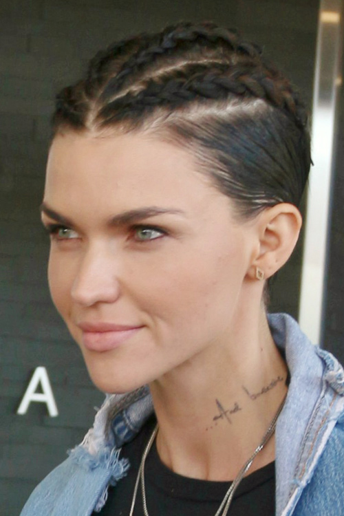 Ruby Rose Straight Medium Brown Cornrows Hairstyle | Steal Her Style