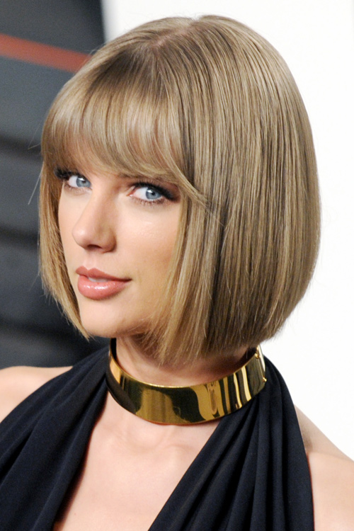 Taylor Swift Straight Light Brown Blunt Cut, Bob, Straight Bangs ...