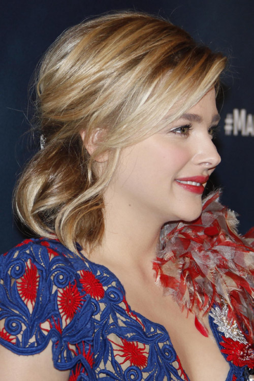 Chloe Moretz Straight Medium Brown All-Over Highlights, Bob, Pinned ...