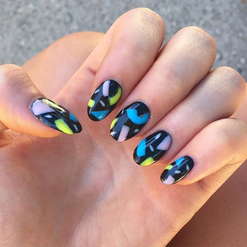 Ryan Newman Black, Light Blue, Pink, Yellow Abstract, Geometric Nails ...