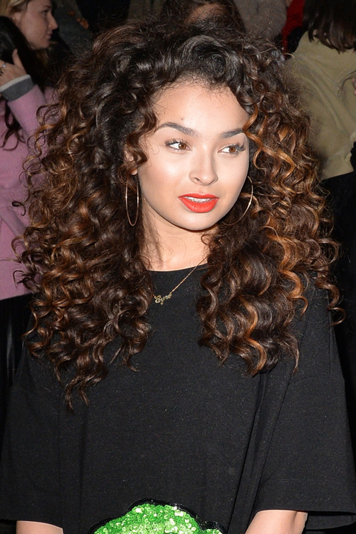 Ella Eyre Curly Dark Brown Afro, Bouffant, Peek-A-Boo Highlights ...