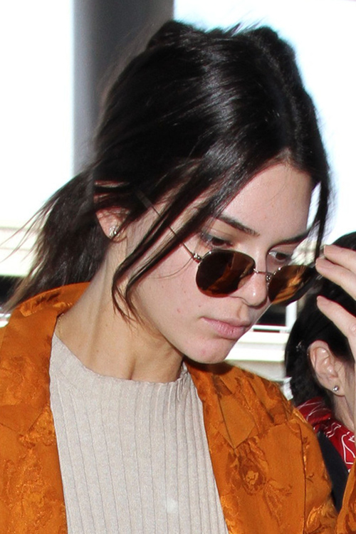 Kendall Jenner Straight Dark Brown Face-Framing Pieces, Low Ponytail ...