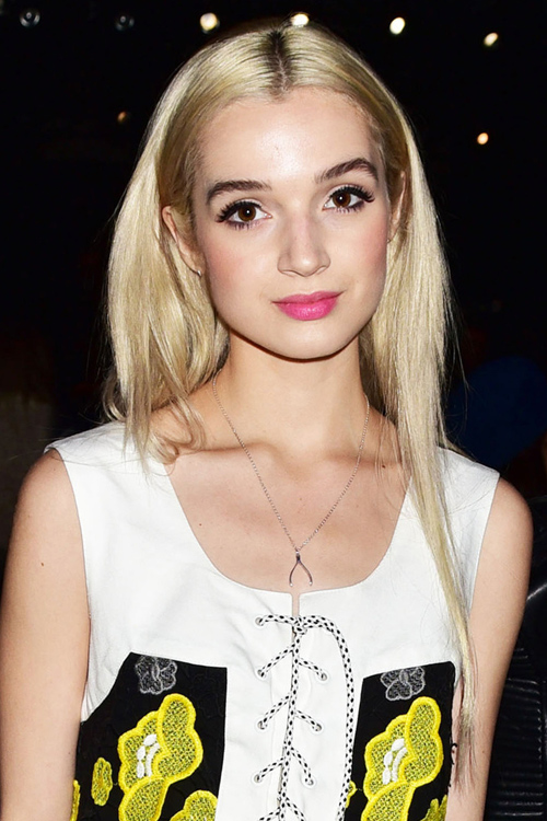 Poppy Straight Ash Blonde Angled, Dark Roots, Flat-Ironed Hairstyle ...