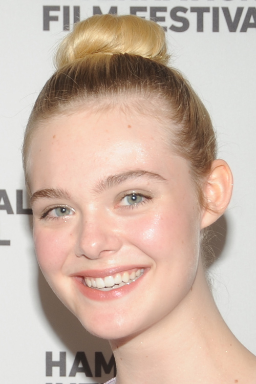 Elle Fanning Straight Medium Brown Bun, Ombré Hairstyle | Steal Her Style
