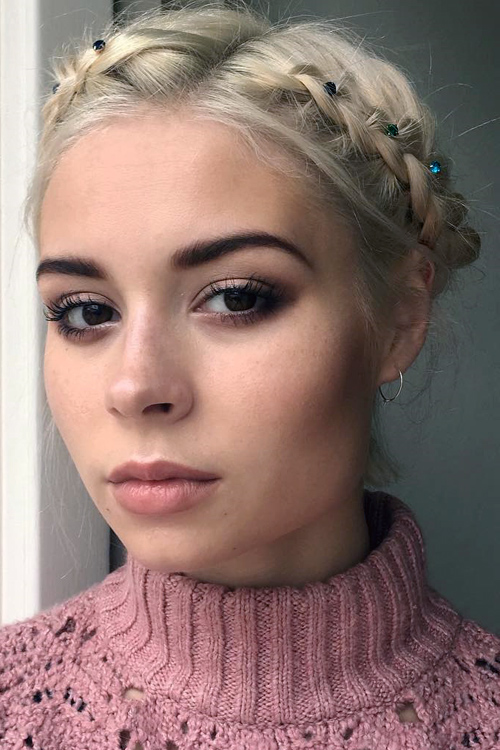 Nina Nesbitt Straight Ash Blonde Crown Braid, Updo Hairstyle | Steal ...