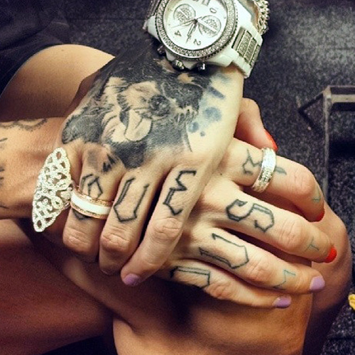 Rihanna Clear, Gold French Manicure, Glitter, Studs Nails | Steal Her Style