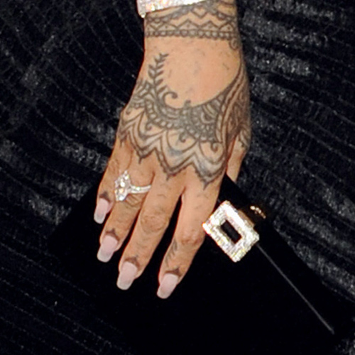 Rihanna Clear, Gold French Manicure, Glitter, Studs Nails | Steal Her Style