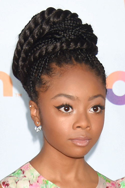 Skai Jackson Curly, Teased Black Afro, Braided Bun, Bun, Mini Braids ...