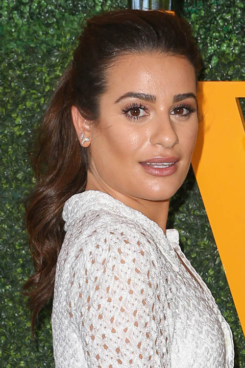 Lea Michele Wavy Medium Brown High Ponytail, Ponytail Hairstyle | Steal ...