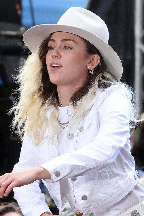 Miley Cyrus Wavy Dark Brown Angled, Dip Dyed, Two-Tone Hairstyle ...