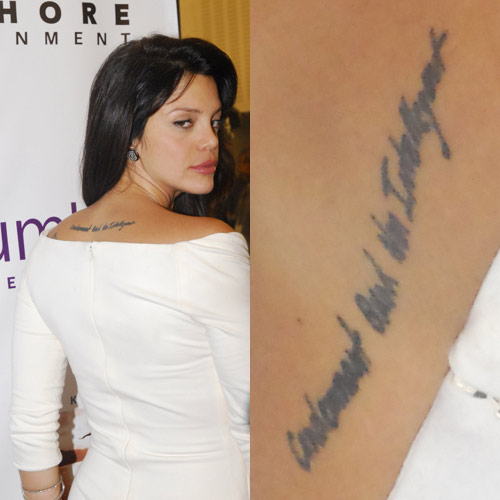 Vanessa Ferlito Writing Upper Back Tattoo | Steal Her Style