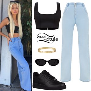 » Kelsey Calemine: Black Crop Top, Wide-Leg Jeans