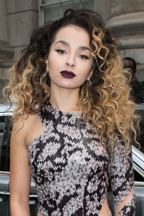 Ella Eyre Curly Dark Brown Bouffant, Ombré, Two-Tone Hairstyle | Steal Her Style