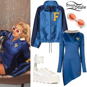 » Tana Mongeau: Blue Shirt Dress, Oval Sunglasses