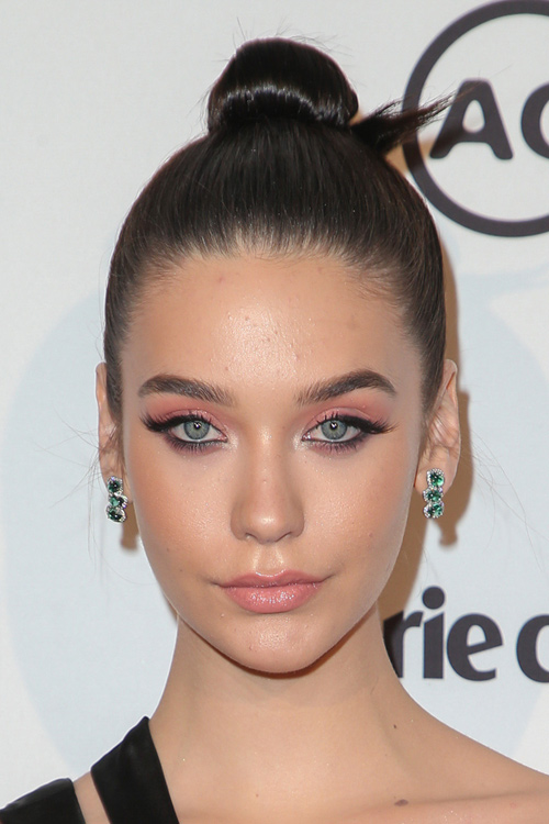 Amanda Steele Straight Dark Brown Bun Hairstyle | Steal Her Style
