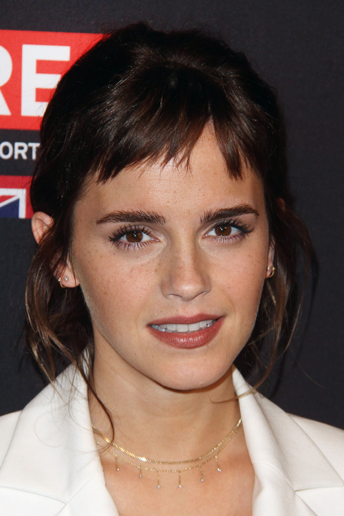 Emma Watson Wavy Medium Brown Baby Bangs, Choppy Bangs, Face-Framing ...
