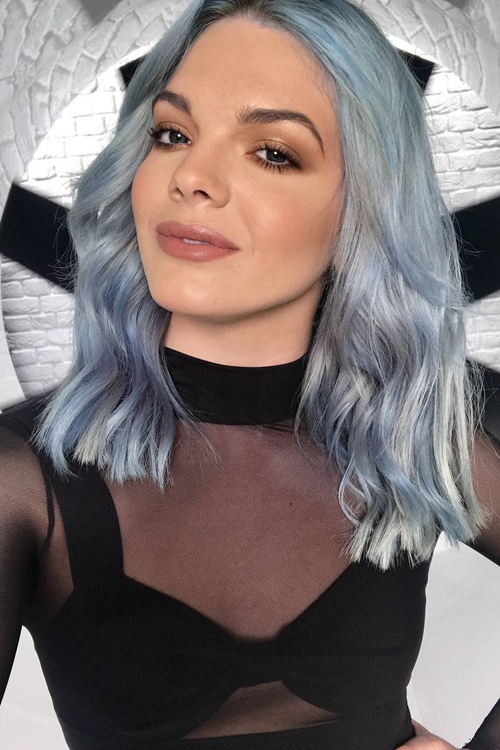 Louisa Johnson Wavy Blue Blunt Cut, Uneven Color Hairstyle | Steal Her ...