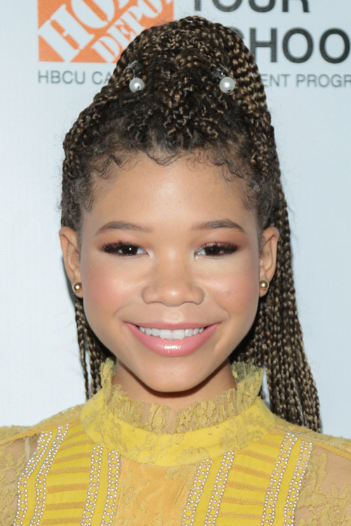 Storm Reid Curly Dark Brown All-Over Highlights, High Ponytail, Mini ...