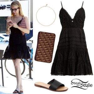 » Emma Roberts: Black Mini Dress, Flat Sandals