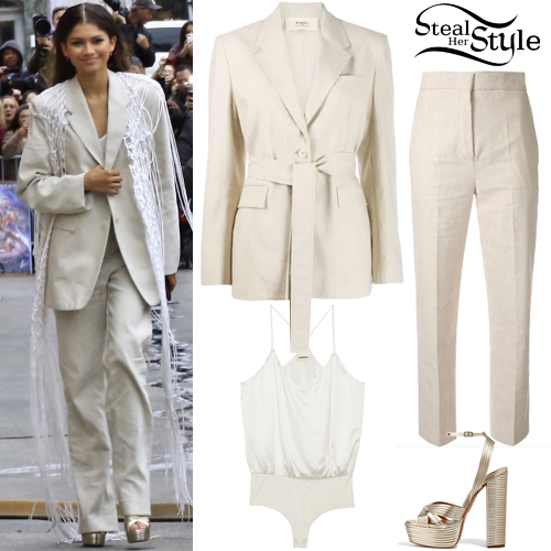 Zendaya: Ivory Suit, Gold Platform Sandals | Steal Her Style