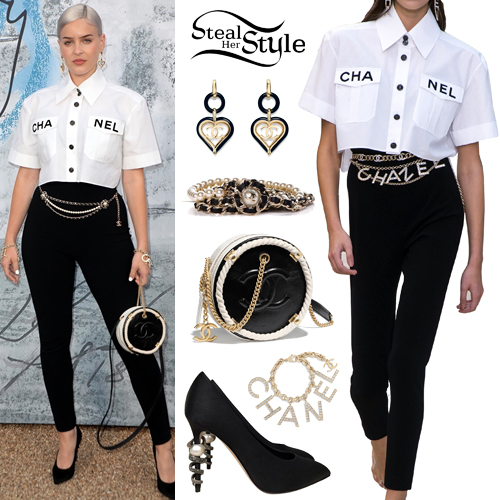 » Anne-Marie: White Crop Shirt, Black Pants