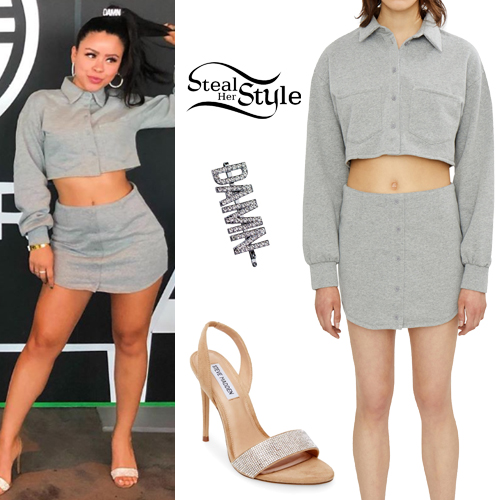 » Cierra Ramirez: Grey Crop Shirt and Skirt