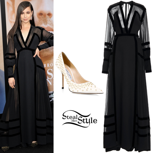 » Sofia Carson: Black Maxi Dress, Pointed Pumps