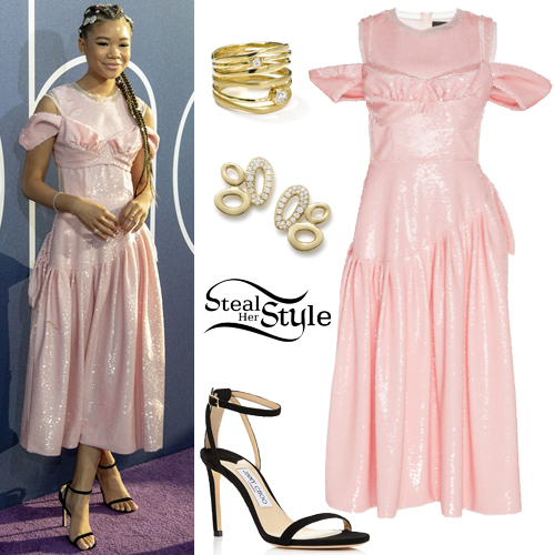 » Storm Reid: Pink Sequined Dress, Black Sandals