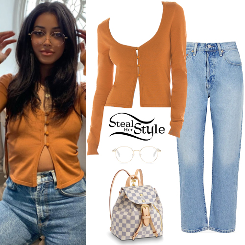 » Cindy Kimberly: Camel Button Top and Jeans