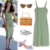 » Emma Roberts: Green Midi Dress, Lilac Sandals