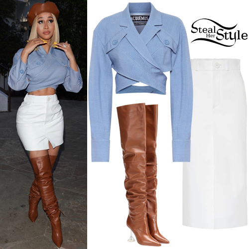 » Cardi B: Blue Crop Top, White Skirt