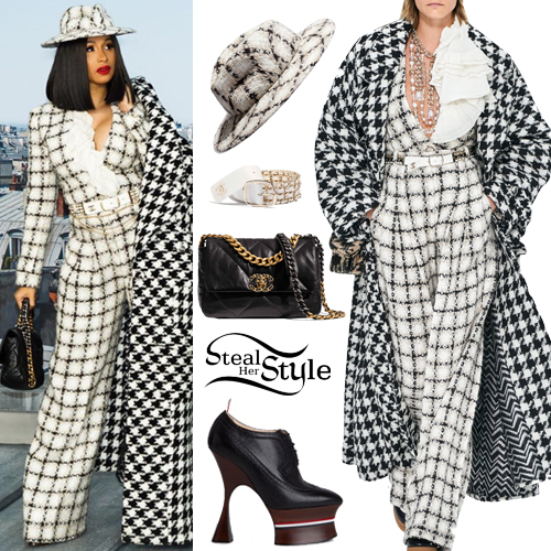 Cardi B: Tweed Jumpsuit and Coat | Steal Her Style