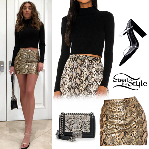» Chantel Jeffries: Black Sweater, Snake Mini Skirt