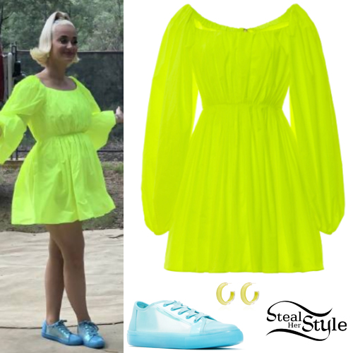 Katy Perry: Neon Mini Dress, Blue Sneakers | Steal Her Style