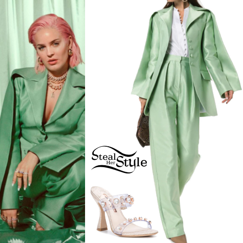 Anne-Marie: Green and Pink Suits | Steal Her Style