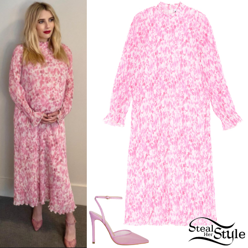 » Emma Roberts: Pink Pleated Dress and Pumps