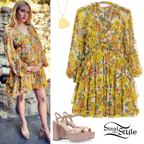 » Emma Roberts: Floral Mini Dress, Platform Sandals