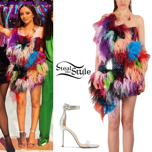 » Jade Thirlwall: Color Feather Dress and Sandals
