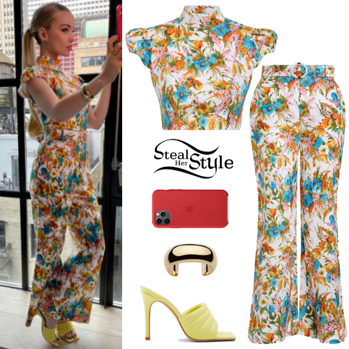 Dove Cameron: Floral Crop Top and Pants