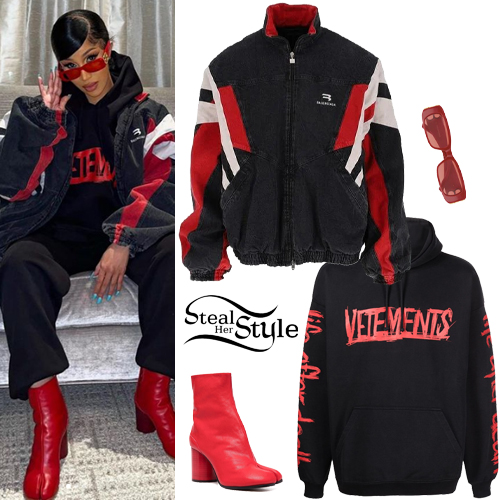 » Cardi B: Denim Jacket, Black Jogger