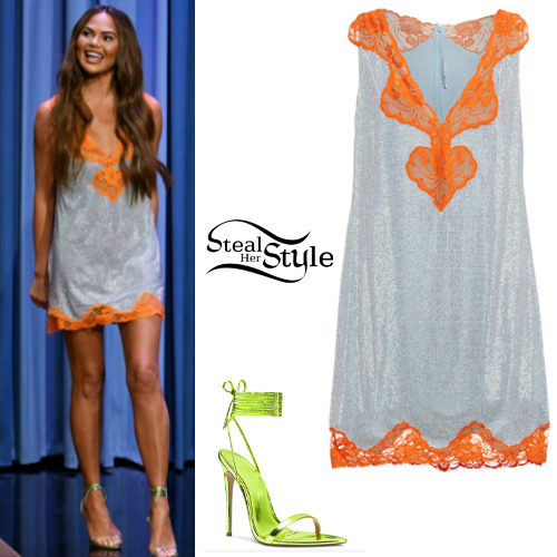 » Chrissy Teigen: Crystal Mini Dress, Strappy Sandals