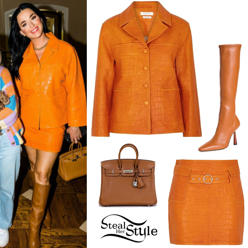 » Katy Perry: Orange Leather Jacket and Skirt