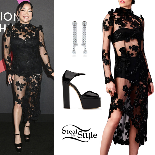 » Lana Condor: Black Lace Dress, Platform Sandals