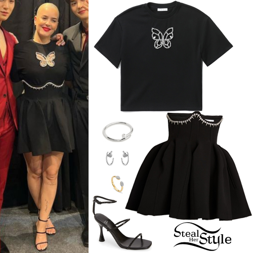 » Anne-Marie: Black Emebellished Tee and Skirt