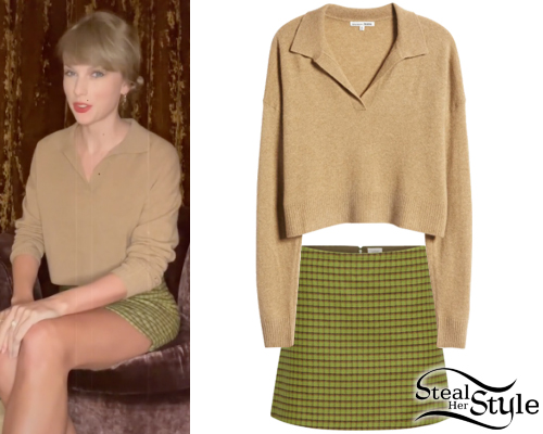 Taylor Swift: Camel Sweater, Plaid Skirt | Steal Her Style