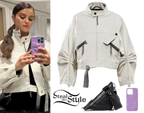 » Selena Gomez: White Leather Jacket